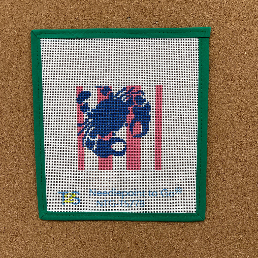 Crab Stencil on Pink Coaster – Greenhouse Needlepoint