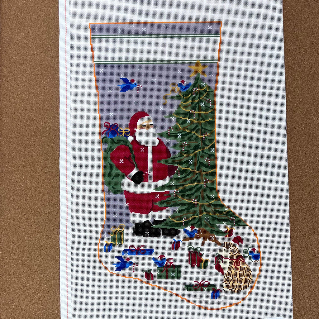 KCD7610 Santa with Forest Friends Stocking – Greenhouse Needlepoint